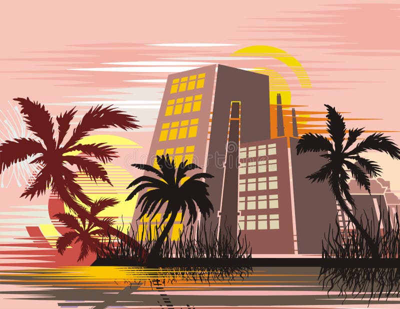 Tropical Cityscape Background Stock Vector - Illustration of exotic ...