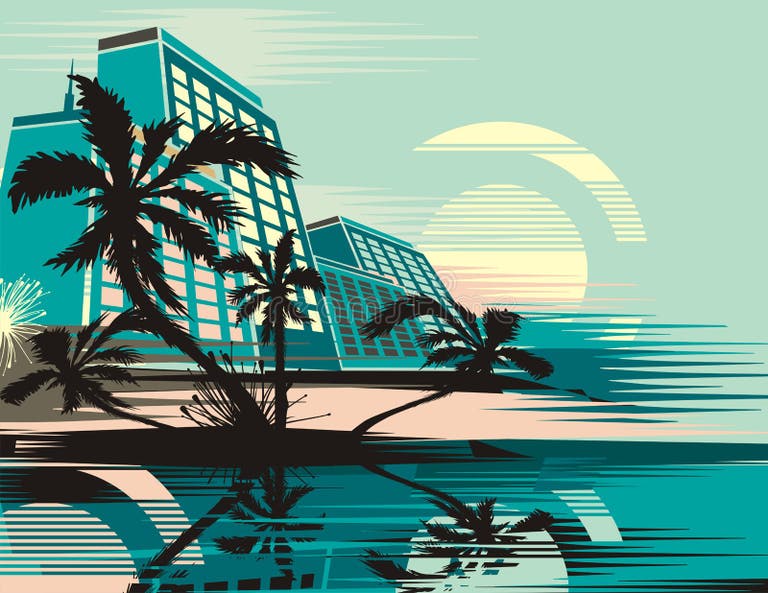 Tropical Cityscape Background Stock Vector - Illustration of black ...