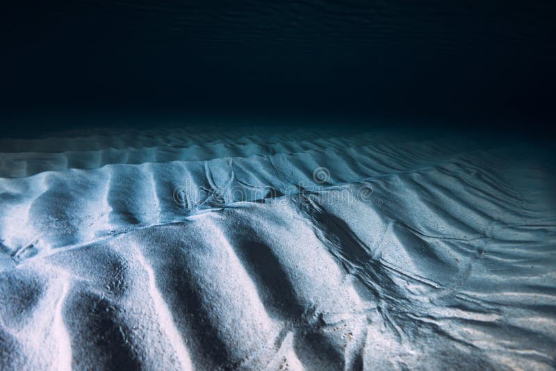 Tropical Clear Blue Ocean with Sand Bottom on Night. Underwater View ...