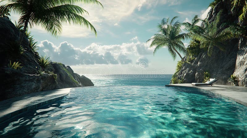 Tropical Cliffside Infinity Pool, Ocean View, Relaxing Stock Image ...