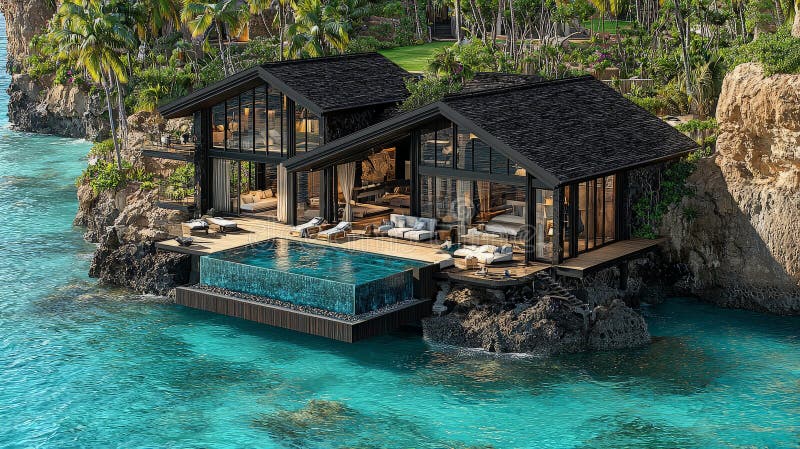 Tropical Cliffside Villa, Ocean View, Luxury Getaway Stock Photo ...