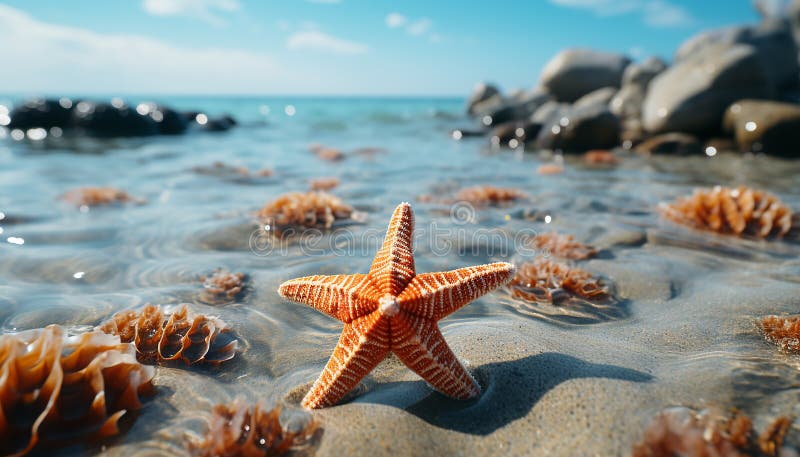 Tropical Coastline, Blue Water, Starfish, and Fish Create Underwater ...