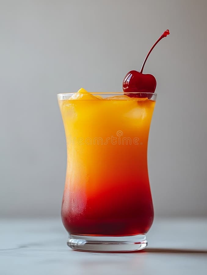 Tropical Cocktail with Cherry Garnish in a Glass. Stock Photo - Image ...