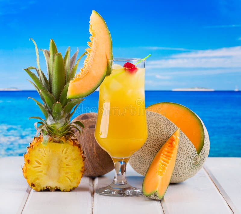 Tropical Cocktail with Fresh Fruits Stock Image - Image of drink ...