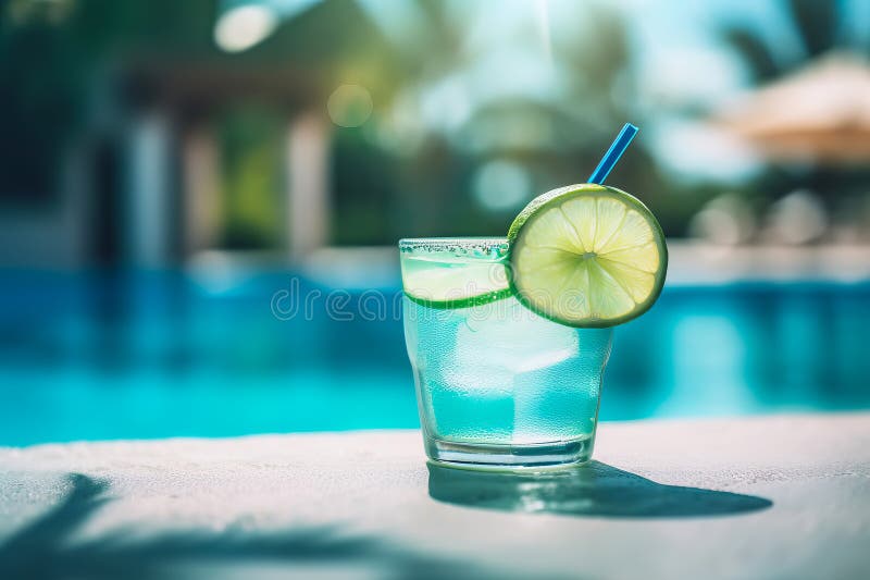 Tropical Cocktail on Poolside by Pool. Generative AI Illustration Stock ...