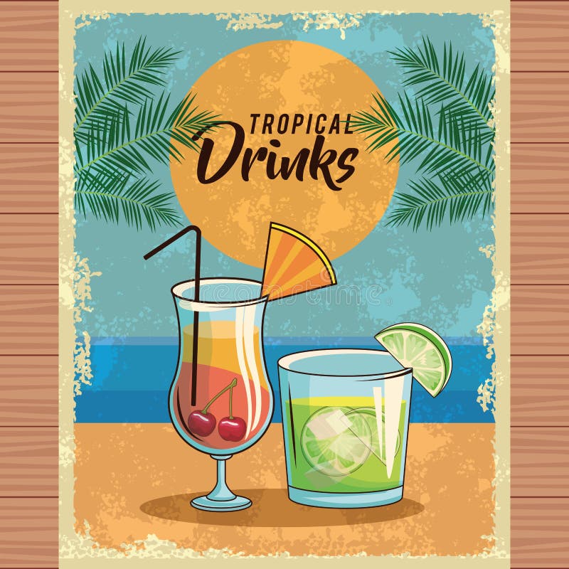 Tropical cocktail poster stock vector. Illustration of palm - 139874130