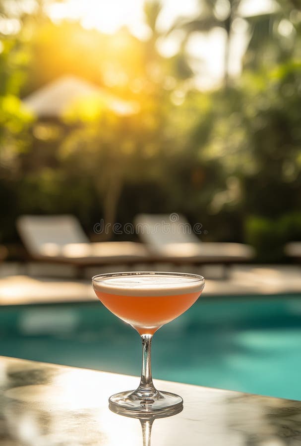 A Tropical Cocktail Served in a Flute by the Poolside. Stock ...