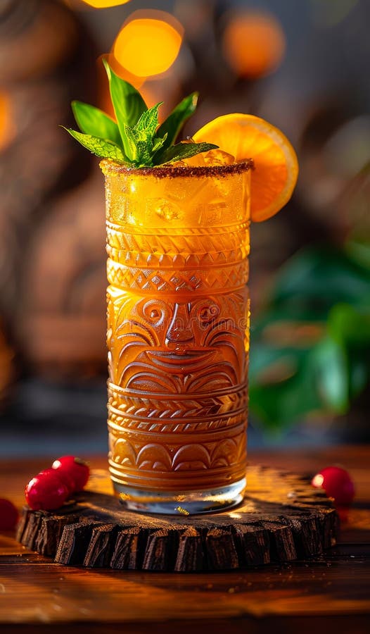 Tropical Cocktail in a Tiki Mug. a Refreshing Tropical Cocktail in a ...