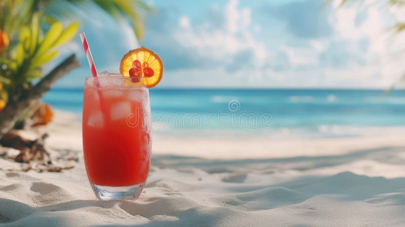Tropical Cocktails on Sandy Beach for Vacation Theme Stock Illustration ...