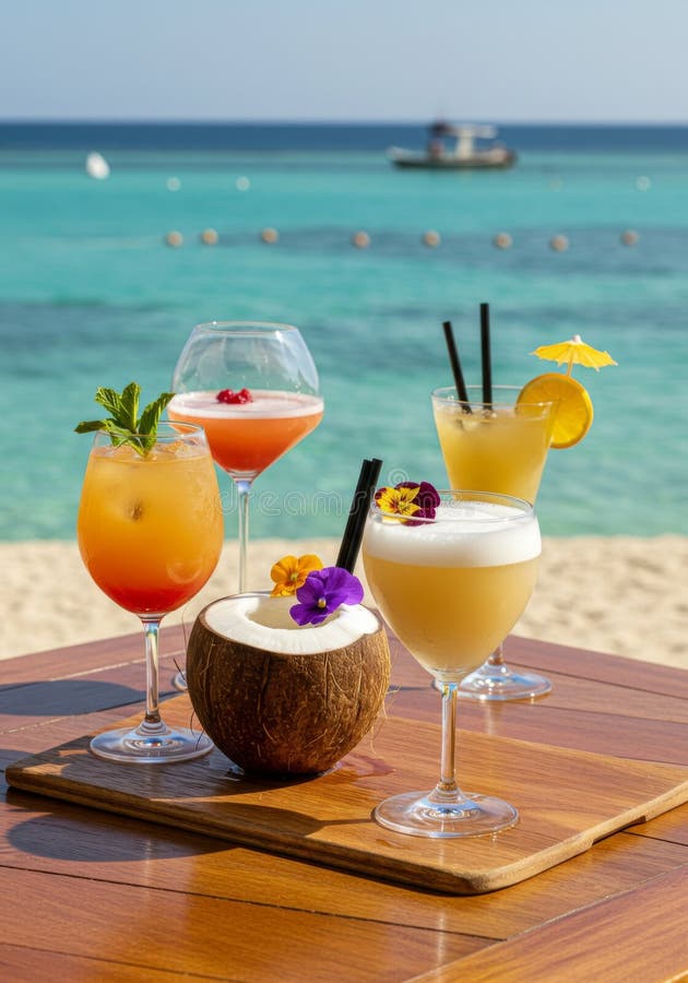 Tropical Cocktails on a Sunny Beach Stock Photo - Image of drink, beach ...