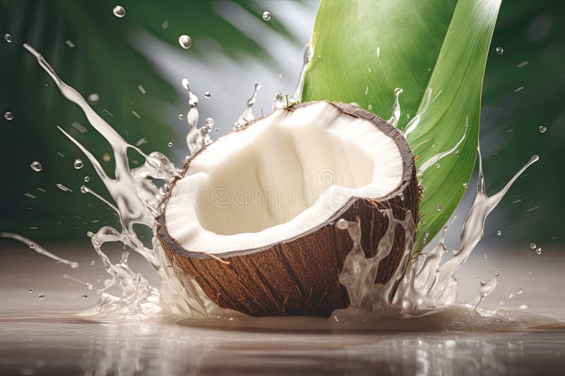 Tropical Coconut in Water Splash. Generative AI Stock Illustration ...