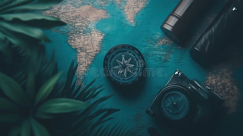 Tropical Compass Adventure Travel Planning Map Stock Photo - Image of ...