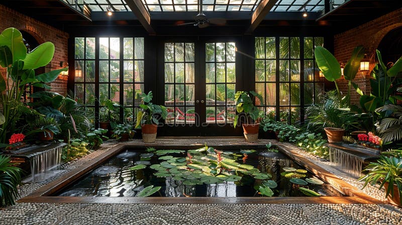 Tropical Conservatory with Exotic Plants and a Glass Roof Stock Image ...
