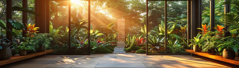 Tropical Conservatory with Exotic Plants and a Glass Roof3D Render ...