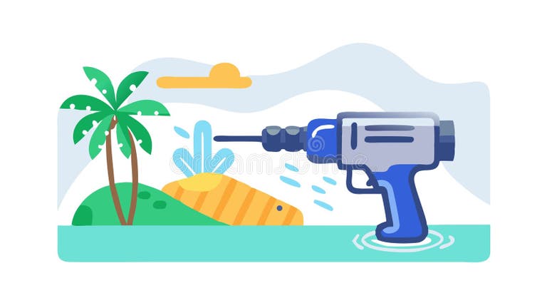 Tropical Construction Drill, Beach Development and Island Work, Vector ...