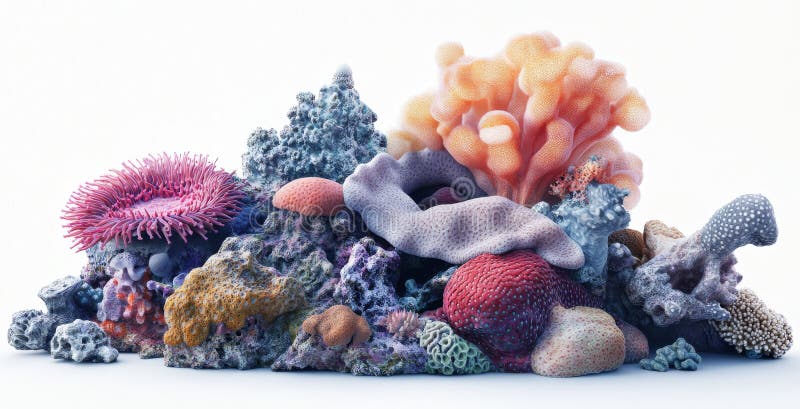 Tropical Coral Reef on Rocks Isolated on White Stock Image - Image of ...