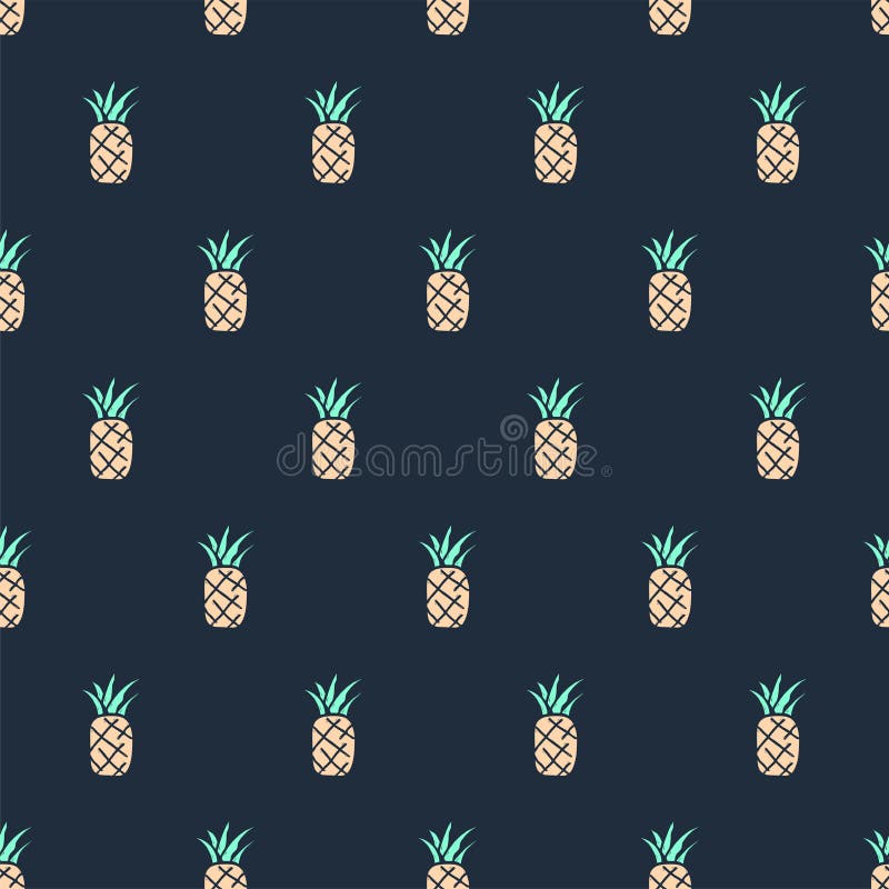 Tropical Cute Hand Drawn Doodle Pineapple Seamless Pattern. Kids Textile Pattern Dark Background ...