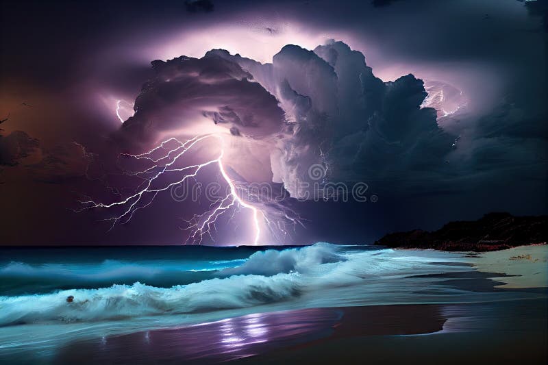 Tropical Cyclone, with Cloud Formations and Lightning Visible, Striking ...
