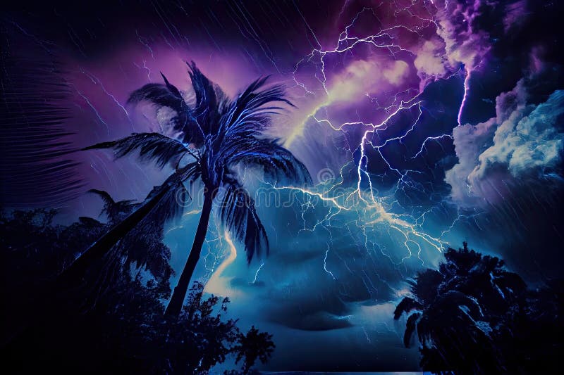 Tropical Cyclone with Dramatic Lightning and Thunderstorm, Against ...