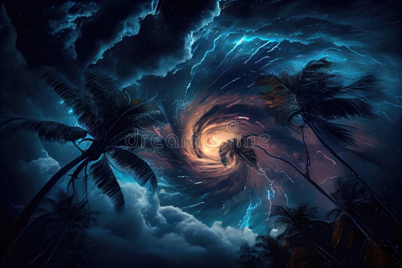 Tropical Cyclone with Dramatic Lightning and Thunderstorm, Against ...