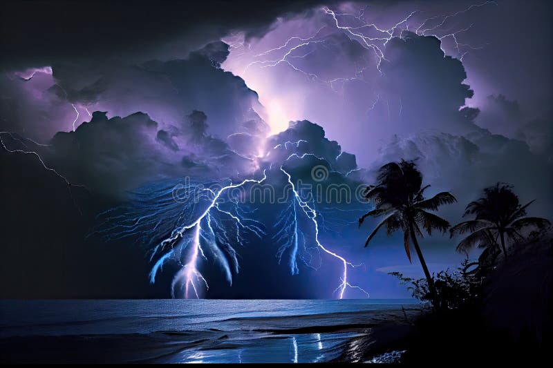 Tropical Cyclone, with Dramatic Lightning and Thunderstorm Visible in ...