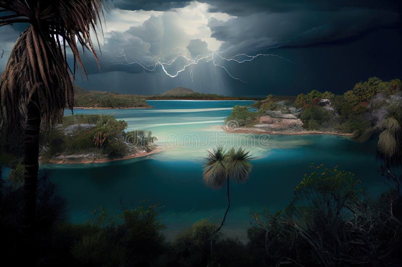 Tropical Cyclone, with Its Storm Clouds and Lightning, Over View of ...