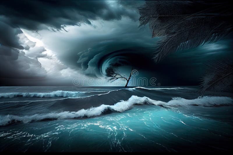 Tropical Cyclone, with Its Warm Eye and Powerful Storm Clouds, Over the ...