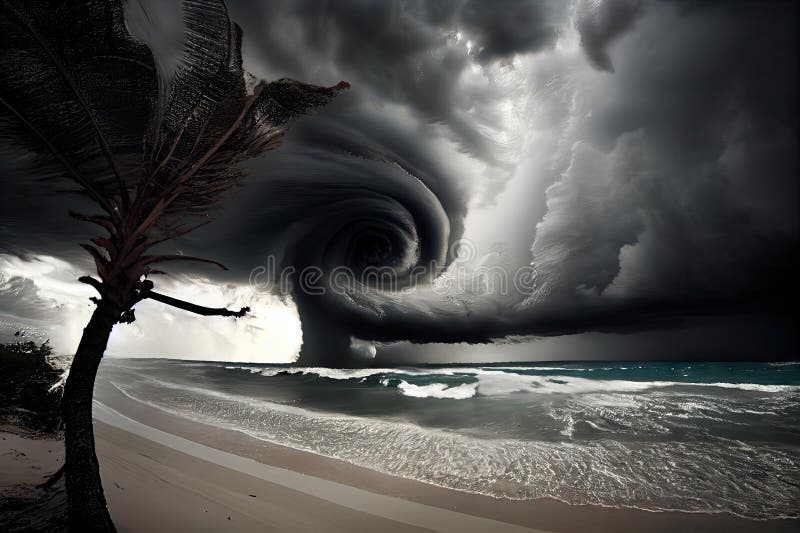 Tropical Cyclone, with Its Warm Eye and Powerful Storm Clouds, Over the ...