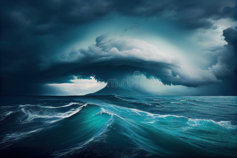 Tropical Cyclone Moving Over Vast, Blue Ocean with Storm Clouds in the ...