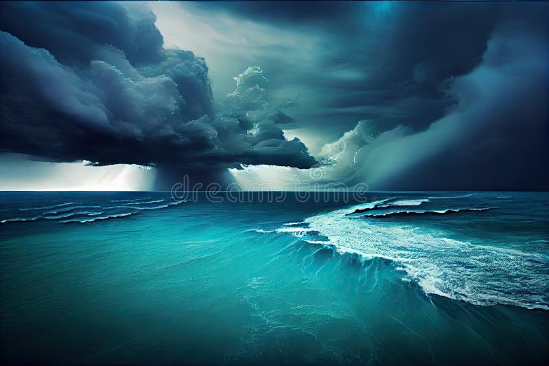 Tropical Cyclone Moving Over Vast, Blue Ocean with Storm Clouds in the ...
