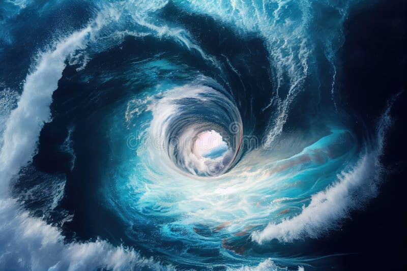 Tropical Cyclone Spinning Over Calm Blue Ocean, with Waves Lapping ...