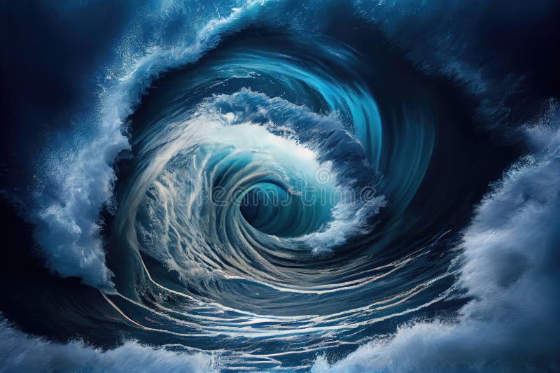 Tropical Cyclone Spinning Over Calm Blue Ocean, with Waves Lapping ...