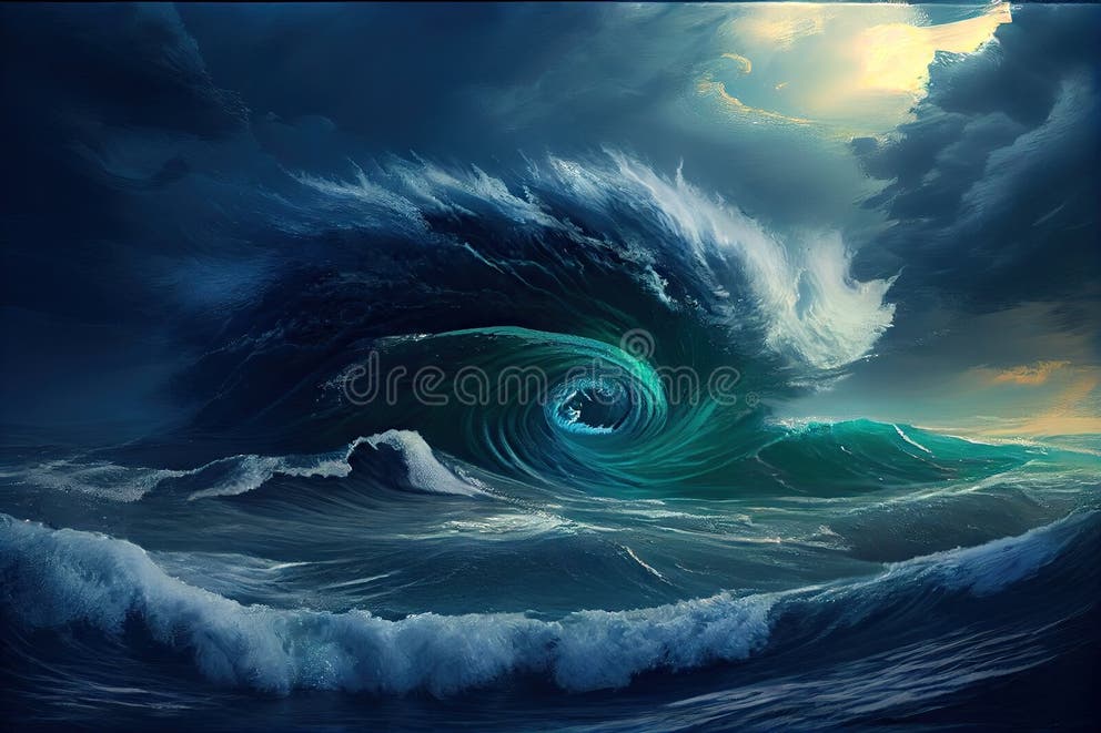 Tropical Cyclone Spinning Over Calm Ocean, with Waves Rolling in Stock ...