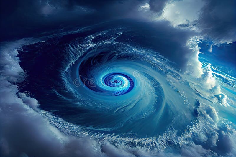 Tropical Cyclone Swirling Over Calm, Blue Ocean Stock Illustration ...