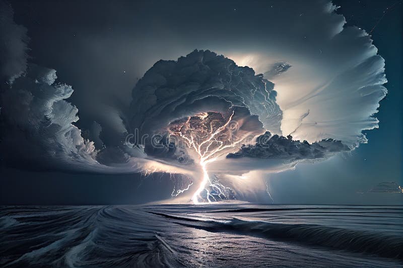 Tropical Cyclone with Thunderstorm Activity, with Lightning Strikes ...