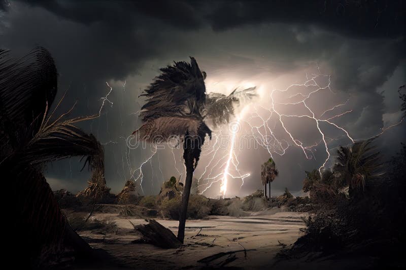 Tropical Cyclone with Thunderstorm Activity, with Lightning Strikes ...