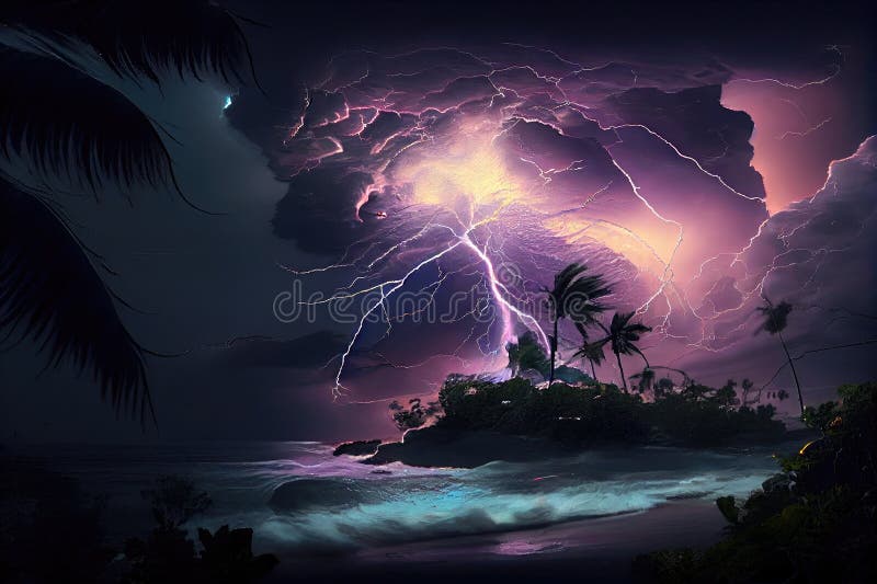 Tropical Cyclone with Thunderstorm Activity, with Lightning Strikes ...