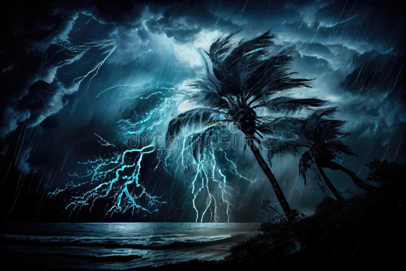 Tropical Cyclone with Torrential Rain and Thunderstorms in the Night ...