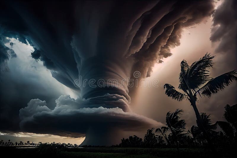Tropical Cyclone with Towering Clouds and Heavy Rain, Bringing ...