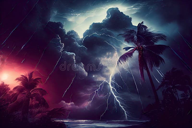 Tropical Cyclone, with View of Raging Storm Clouds and Lightning ...