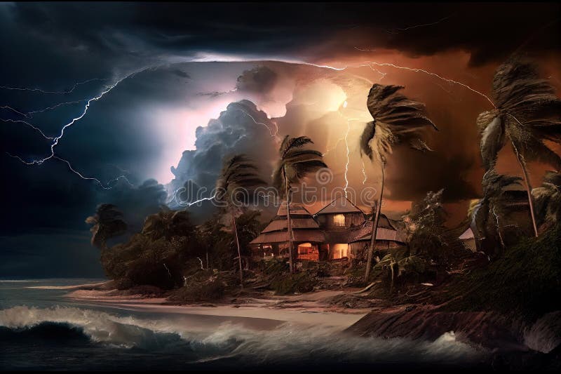 Tropical Cyclone, with View of Raging Storm Clouds and Lightning ...