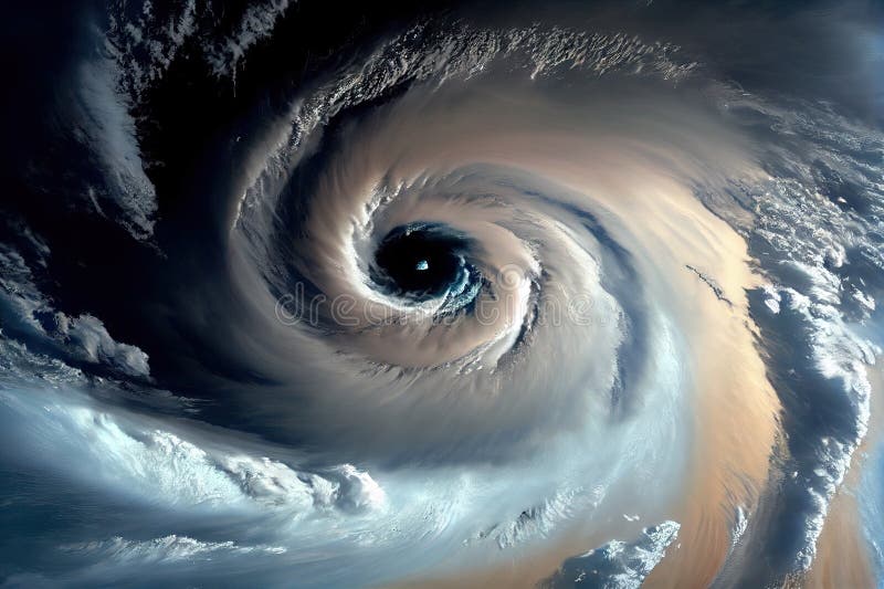 Tropical Cyclone, Viewed from Above, with Clouds and Rain Moving Around ...