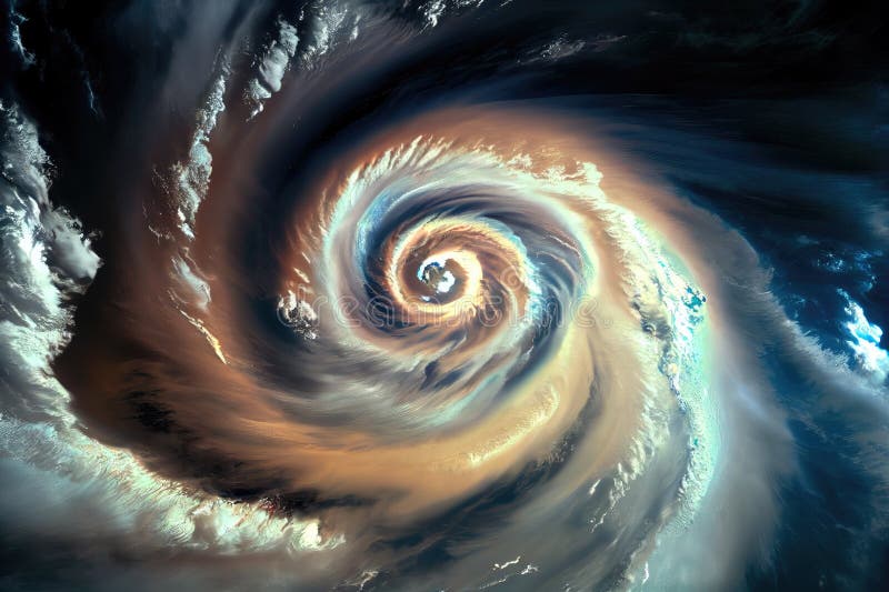 Tropical Cyclone Viewed from Space, with Swirling Clouds and Lightning ...