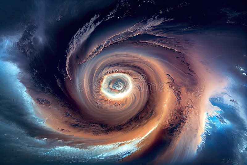 Tropical Cyclone Viewed from Space, with Swirling Clouds and Lightning ...