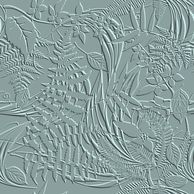 Tropical 3d Leafy Seamless Pattern. Textured Emboss Vector Background ...