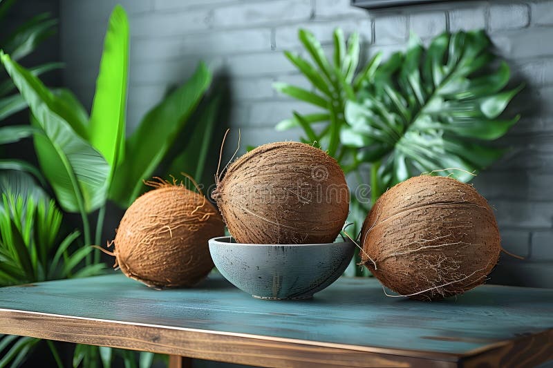 Tropical Decor with Coconuts and Lush Greenery for Interior Design ...