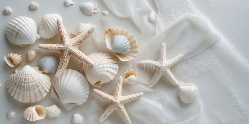Tropical Decorative Flat Lay with Seashells and Starfish. Stock Image ...