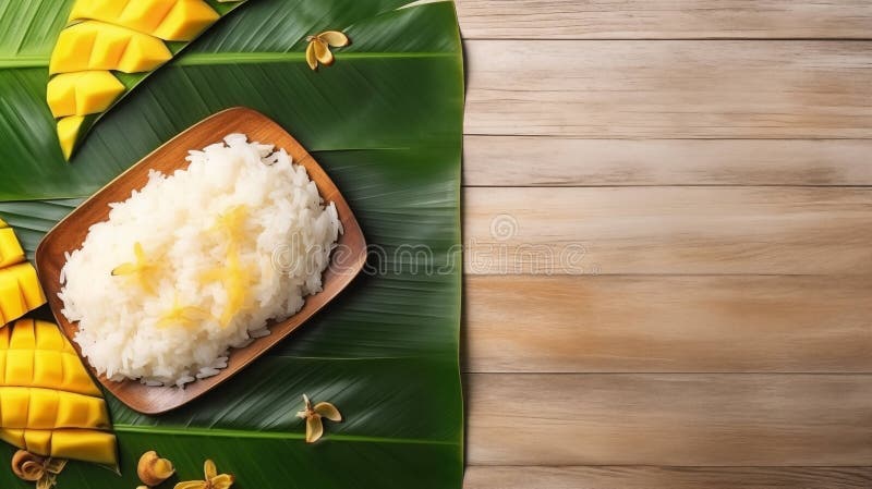 Tropical Delight: Mango Sticky Rice on Banana Leaf Stock Photo - Image ...