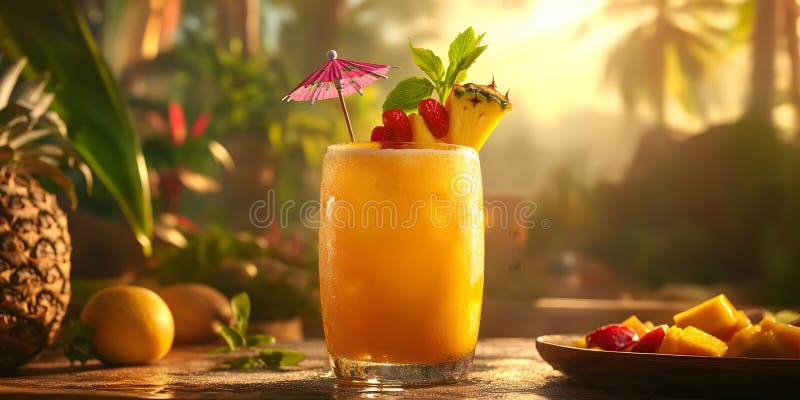 Tropical Delight: a Refreshing Summer Cocktail Illustration Stock ...