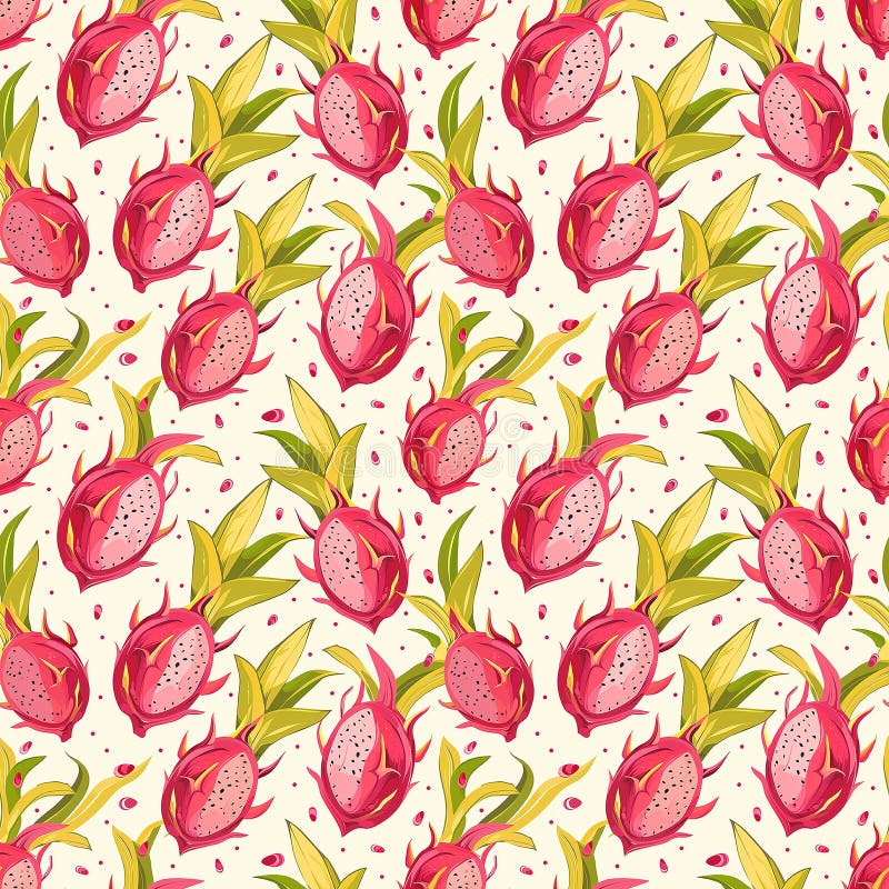 Tropical Dragon Fruit and Foliage Pattern Stock Photo - Image of green ...